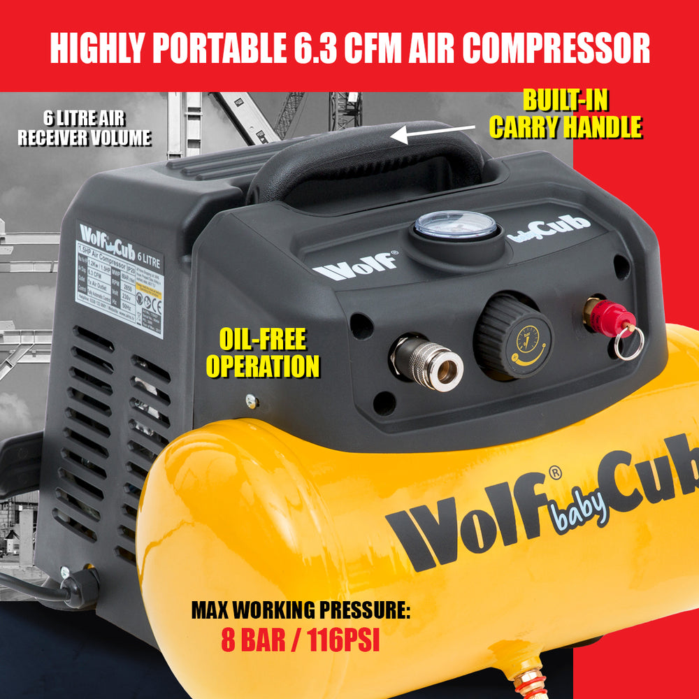 Wolf Baby Cub 6L Air Compressor 116psi 6.3cfm 1.5HP | Tools To Go